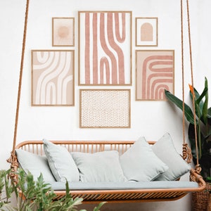 Abstract Line Art Wall Decor, Pink Watercolor Lines Digital Print ...