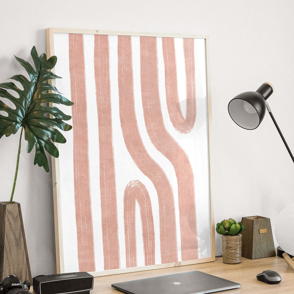 Abstract Line Art Wall Decor Pink Watercolor Lines Digital - Etsy