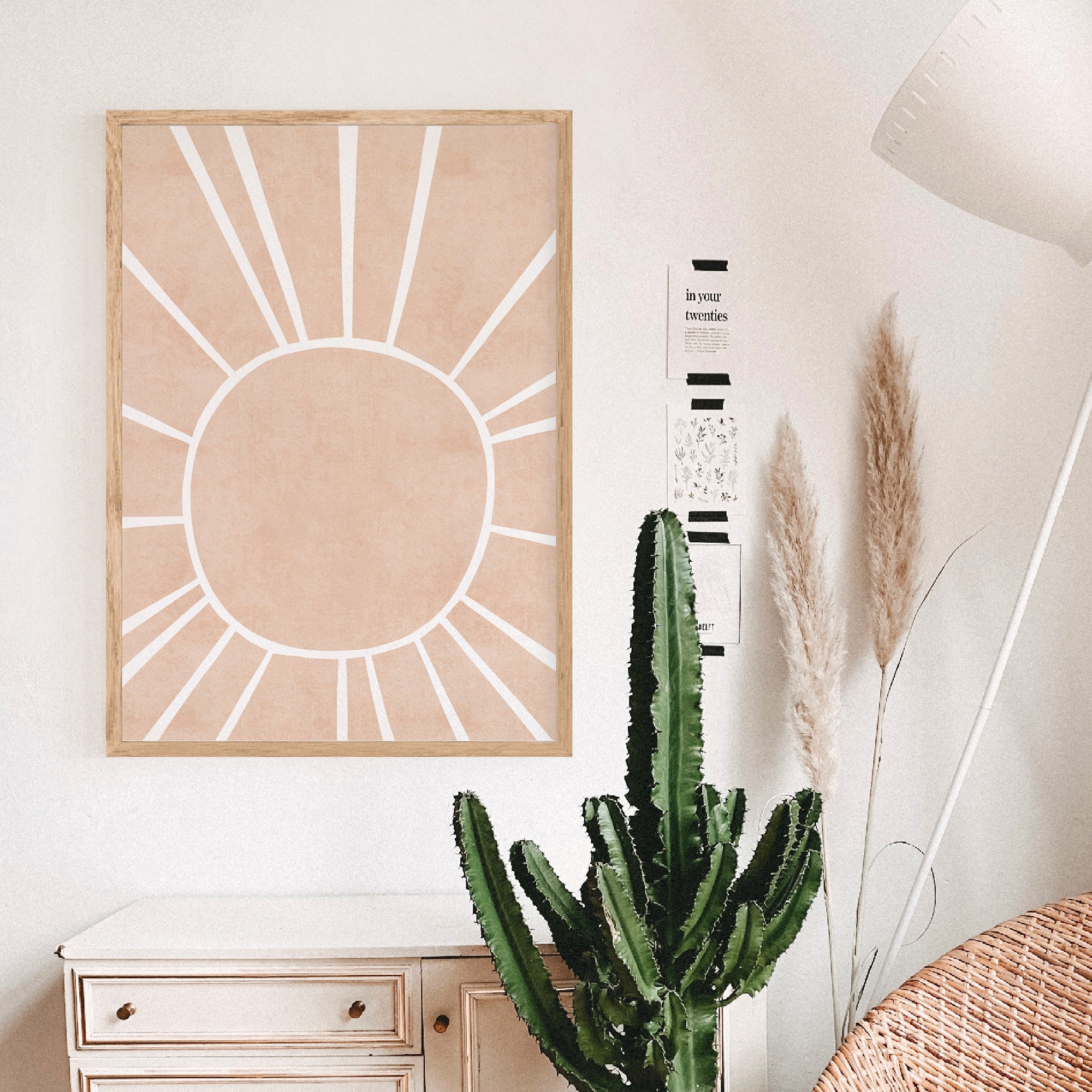 Neutral boho sunrise digital print Pink sunshine print | Etsy