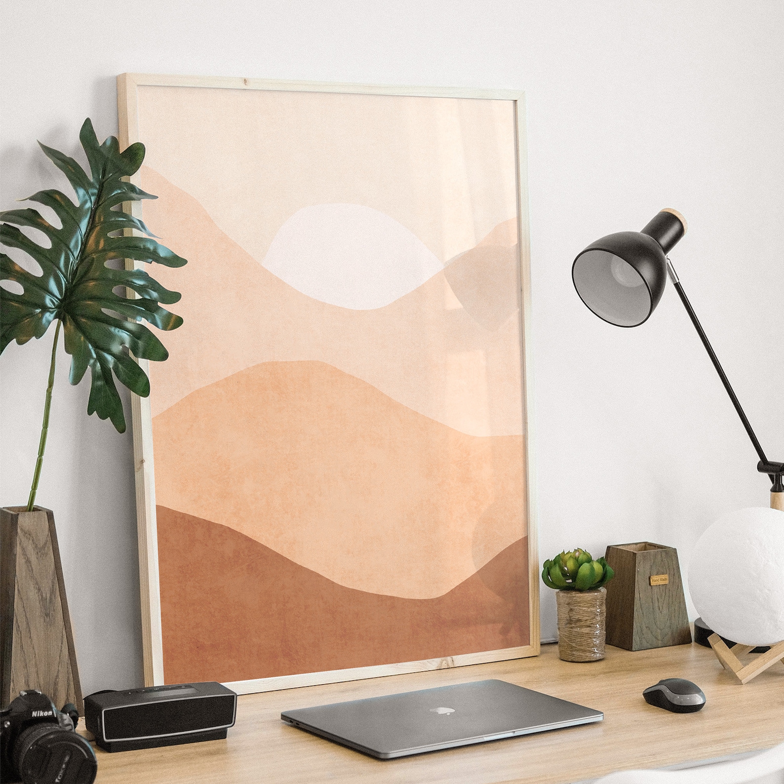 Earth Tone Boho Landscape Print, Abstract Mountain Sunrise, Printable ...