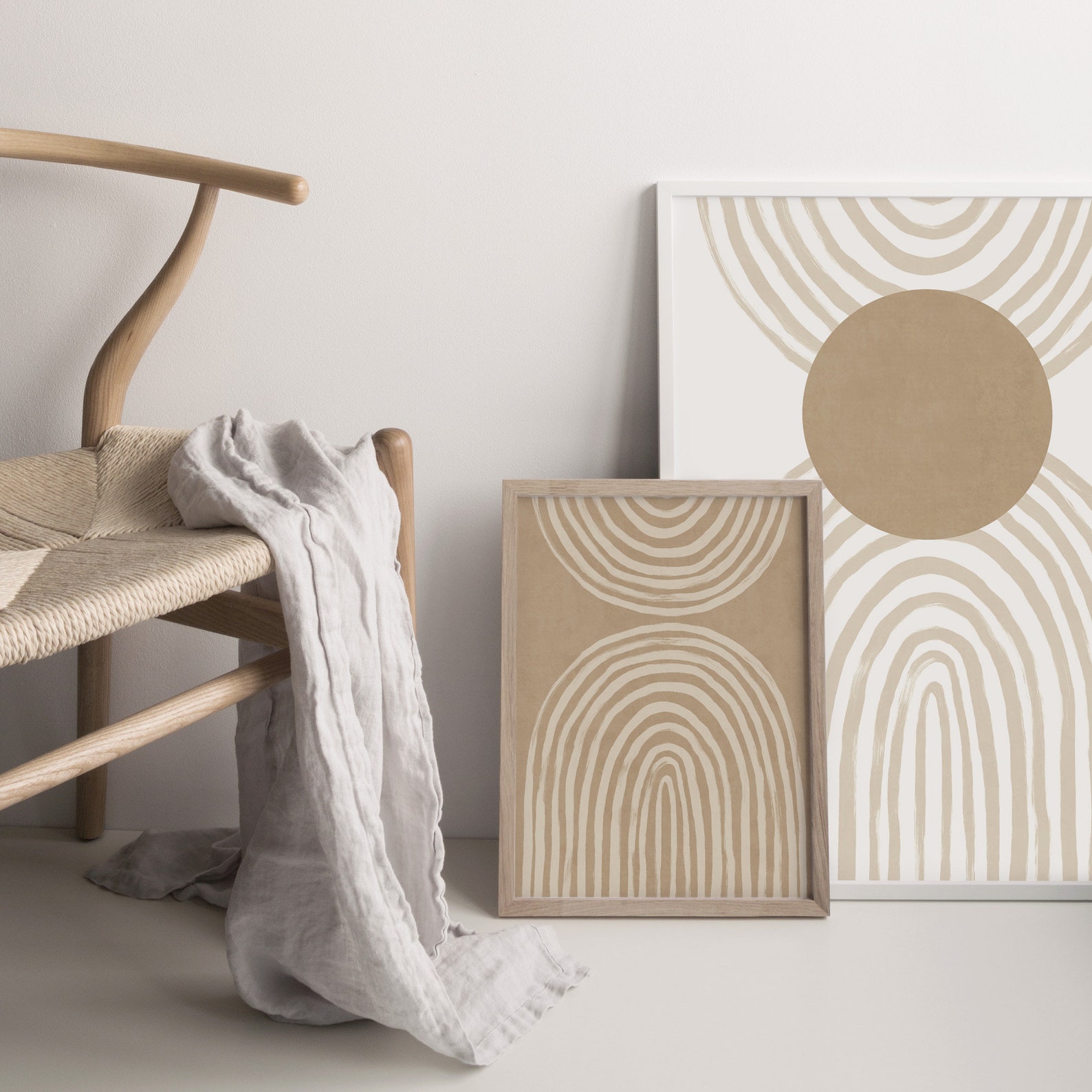 Mid Century Line Art Rainbows Print Neutral Beige Printable | Etsy