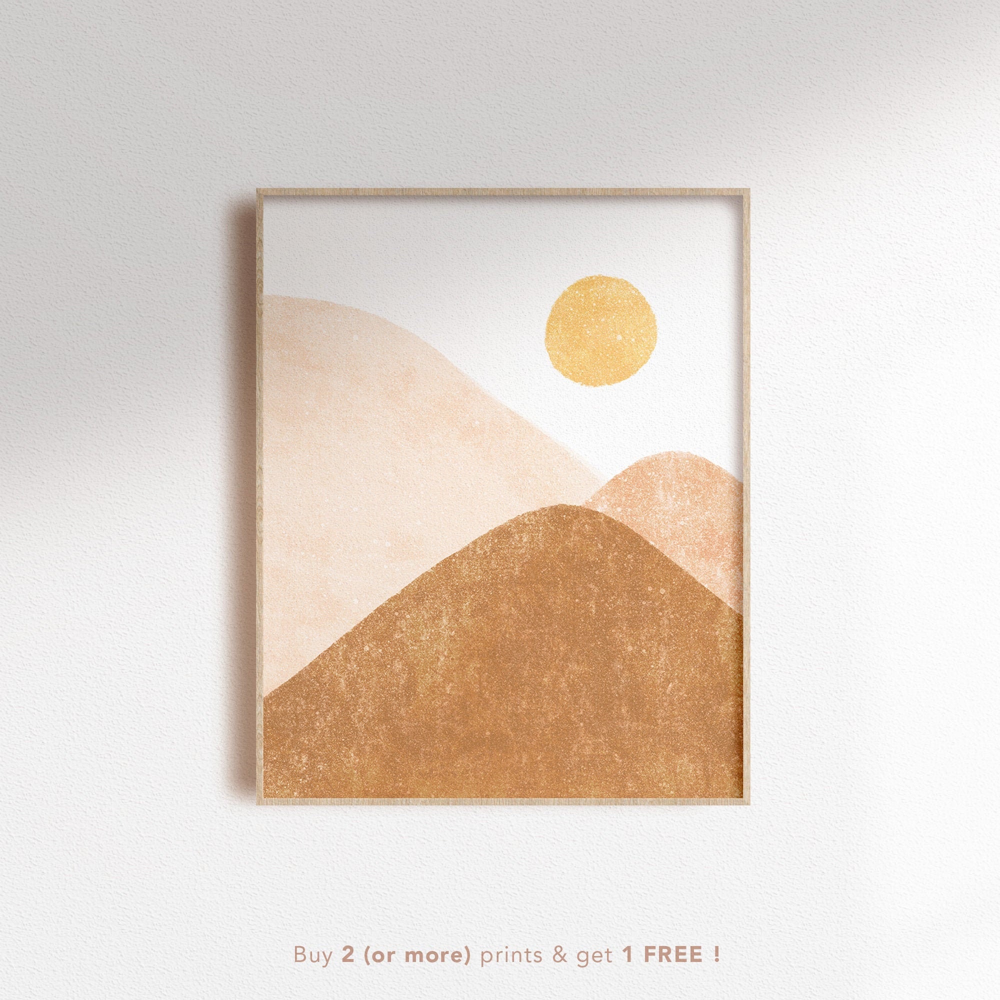 Neutral sunshine scenery digital art print boho mountain sun | Etsy