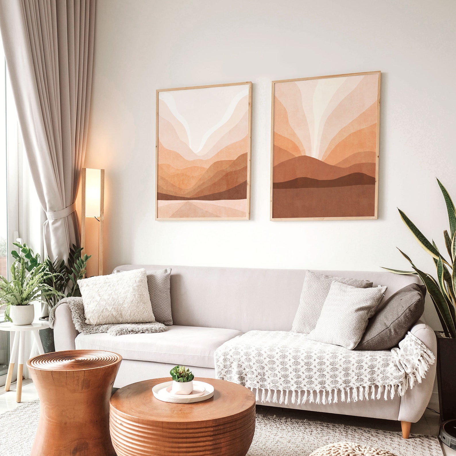 Abstract Ombre Mountain Sunset Printable Wall Art, Neutral Sunrise ...