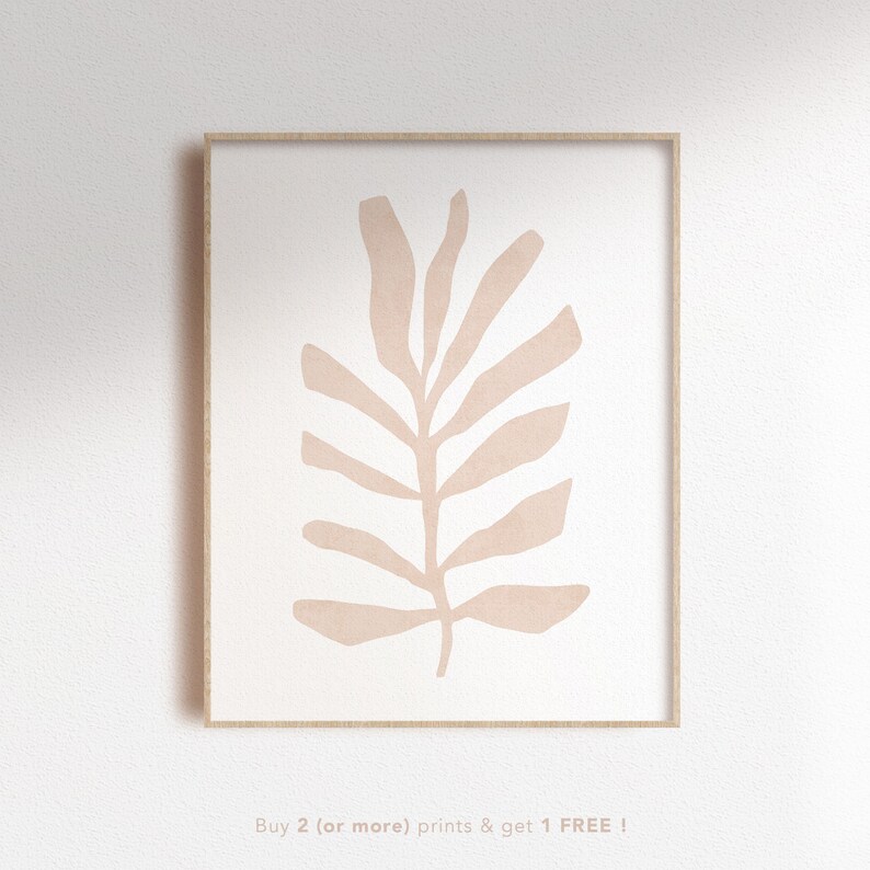 Pink Abstract Fern Cutout Digital Print Minimalist Mid - Etsy