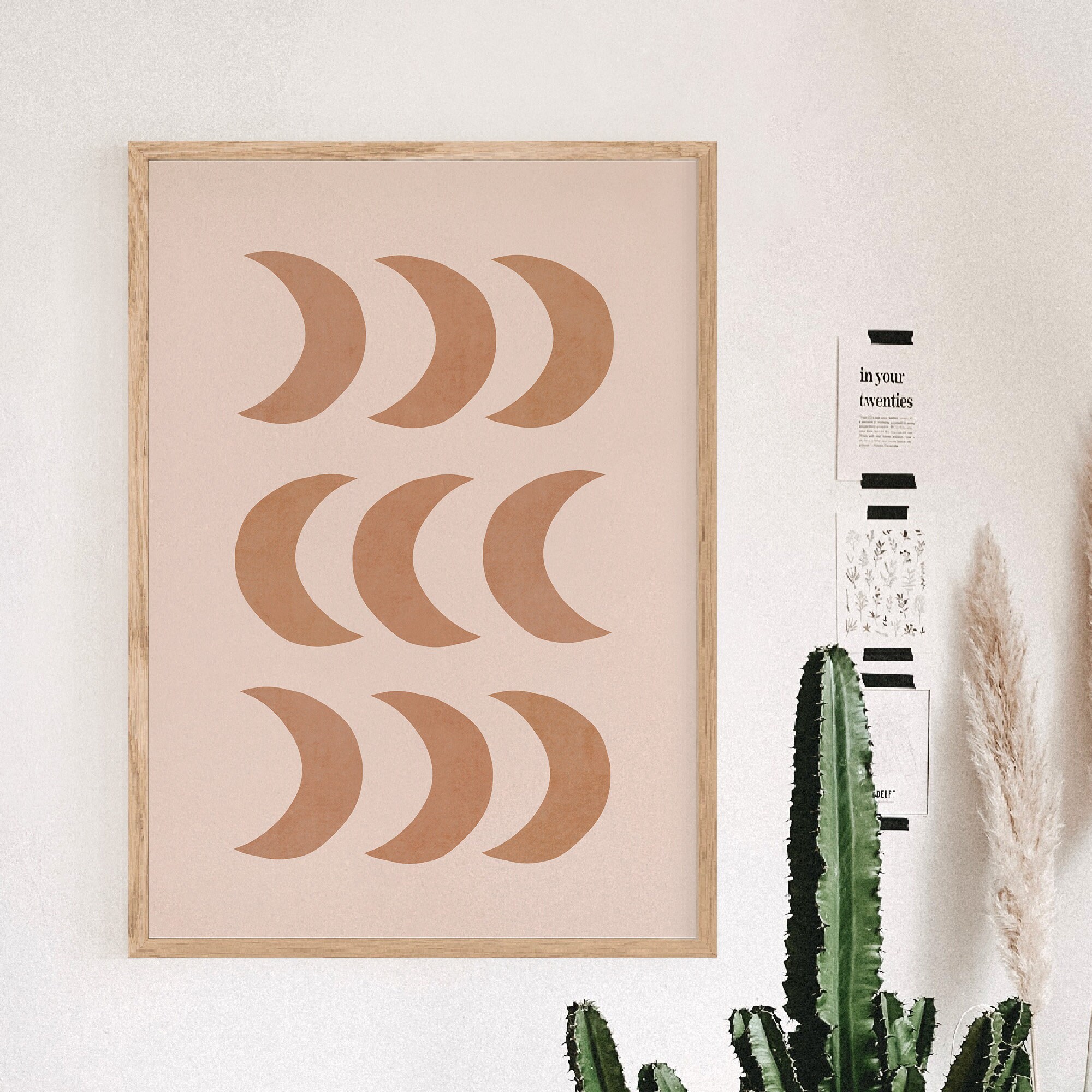 Neutral Moon Pattern Print Pastel Beige and Brown Geometric | Etsy