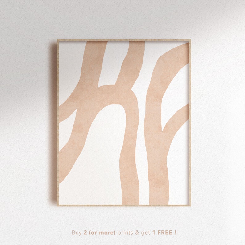 Abstract pink line art digital print peach pink minimalist | Etsy