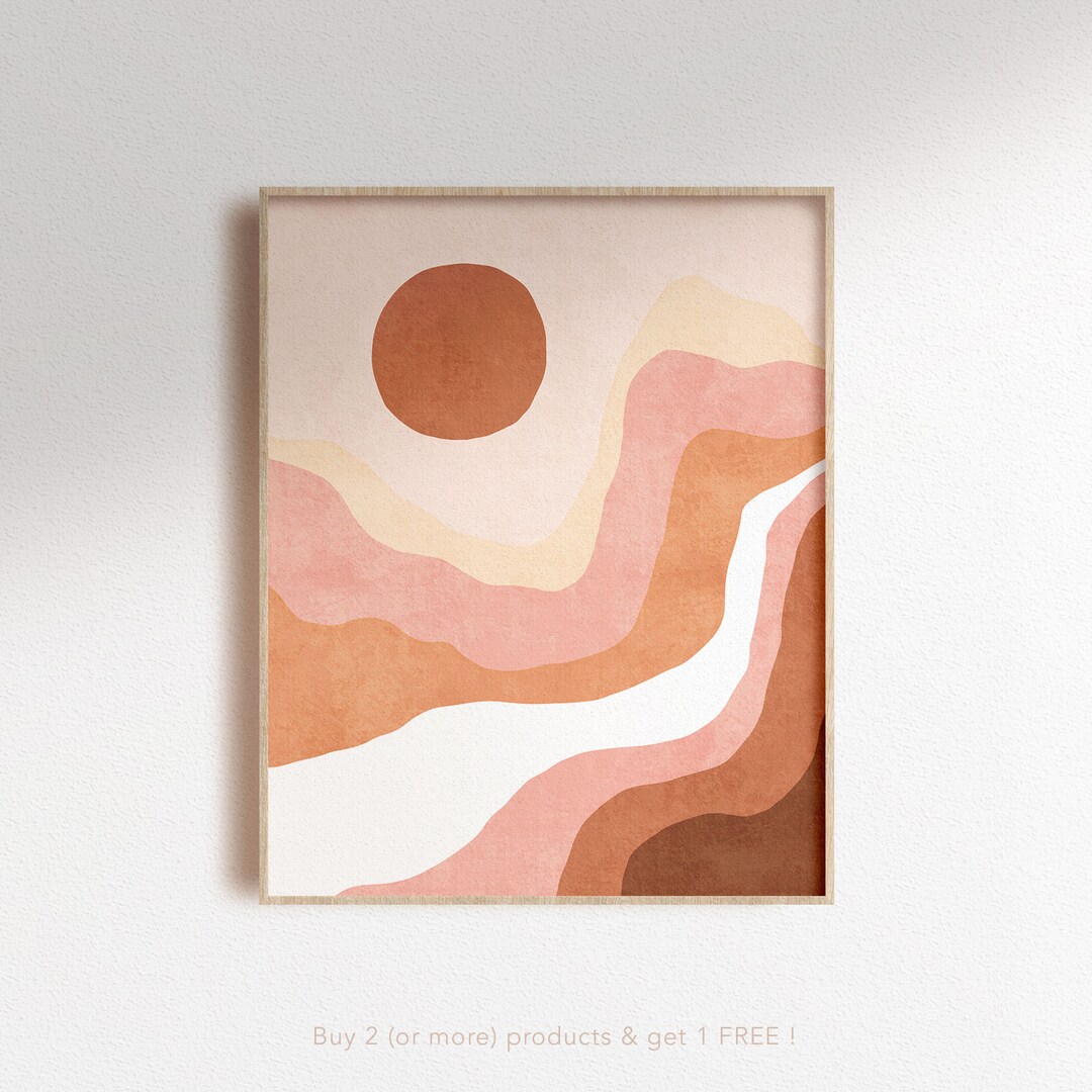 Earthy Boho Sun Mountain Print, Abstract Mountain Landscape With ...