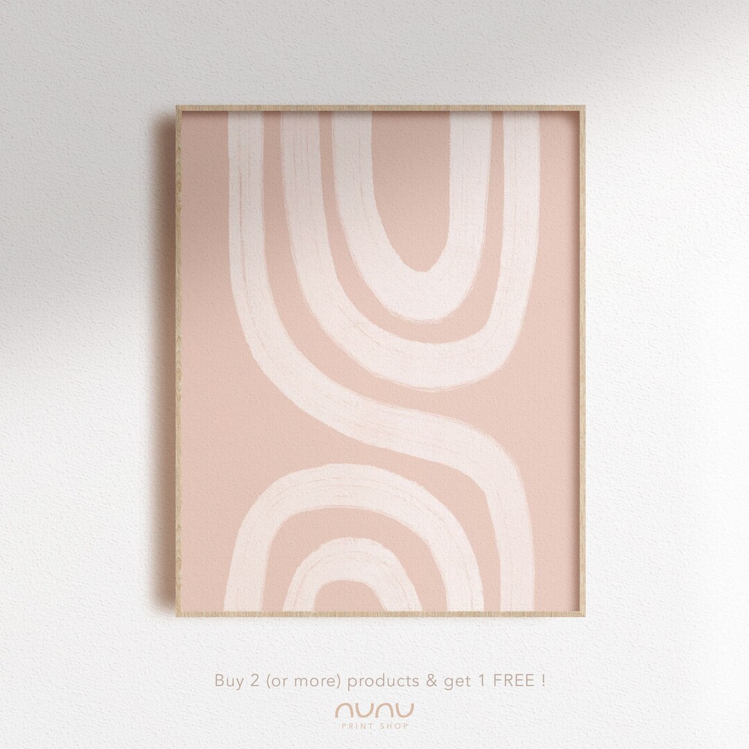 Abstract Pink Line Art Print, Pastel Pink Brush Stroke Lines Digital ...