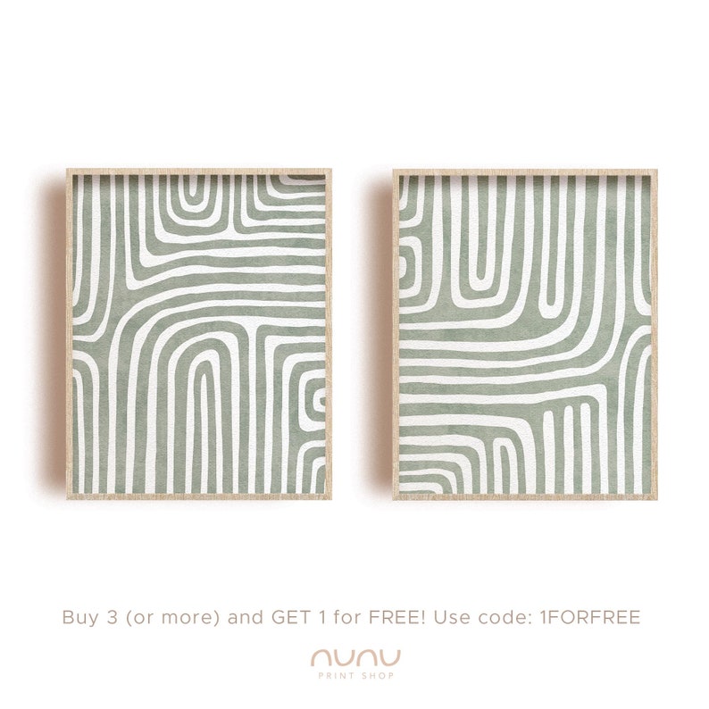 Sage Green Line Art Prints: Abstract Geometric Duo (digital Download ...