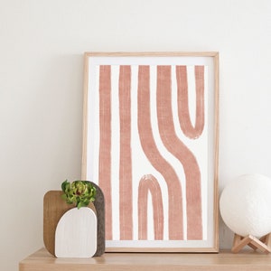 Abstract Line Art Wall Decor, Pink Watercolor Lines Digital Print ...