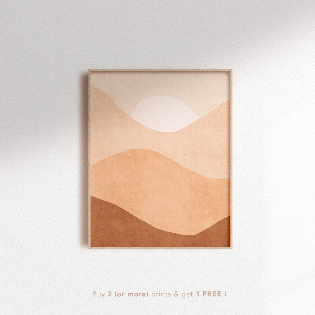 Earth Tone Boho Landscape Print, Abstract Mountain Sunrise, Printable ...
