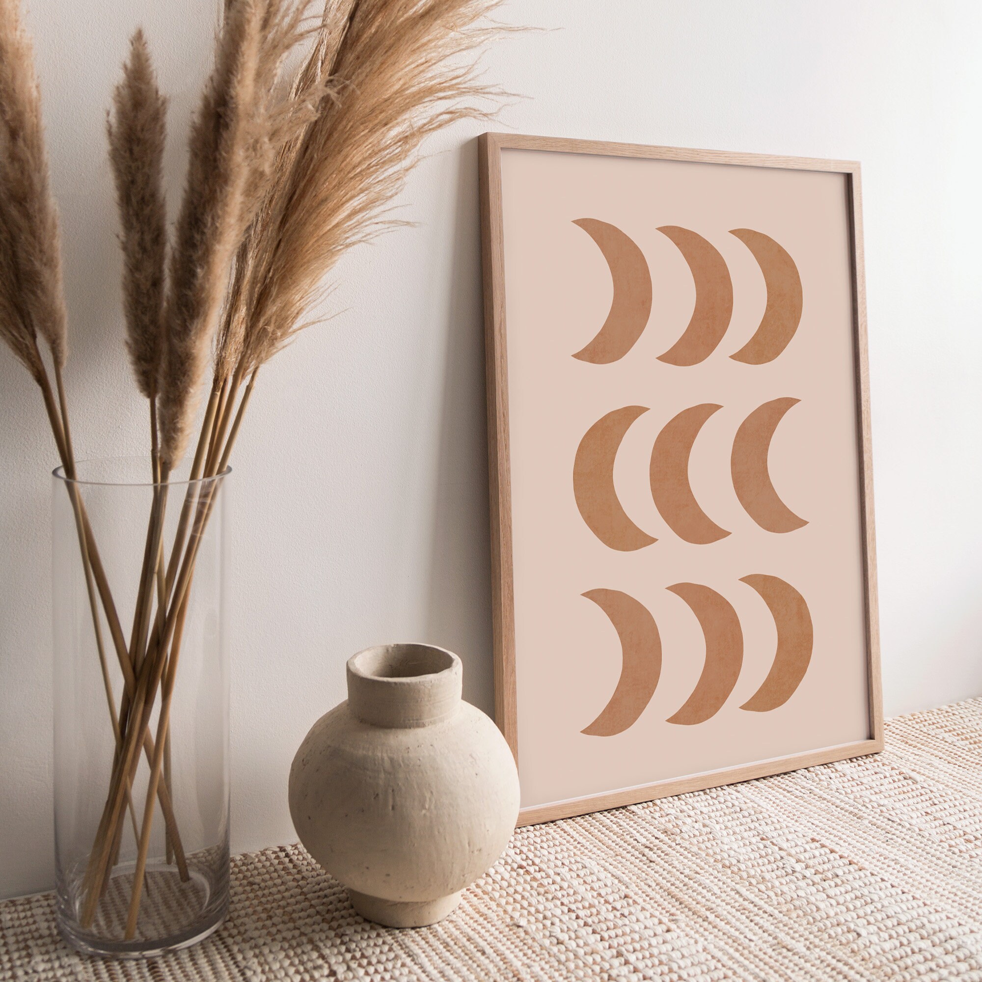 Neutral Moon Pattern Print Pastel Beige and Brown Geometric | Etsy