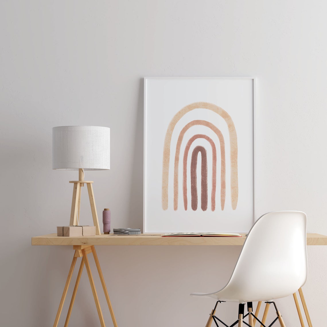 Neutral boho rainbow digital wall art home office wall decor | Etsy