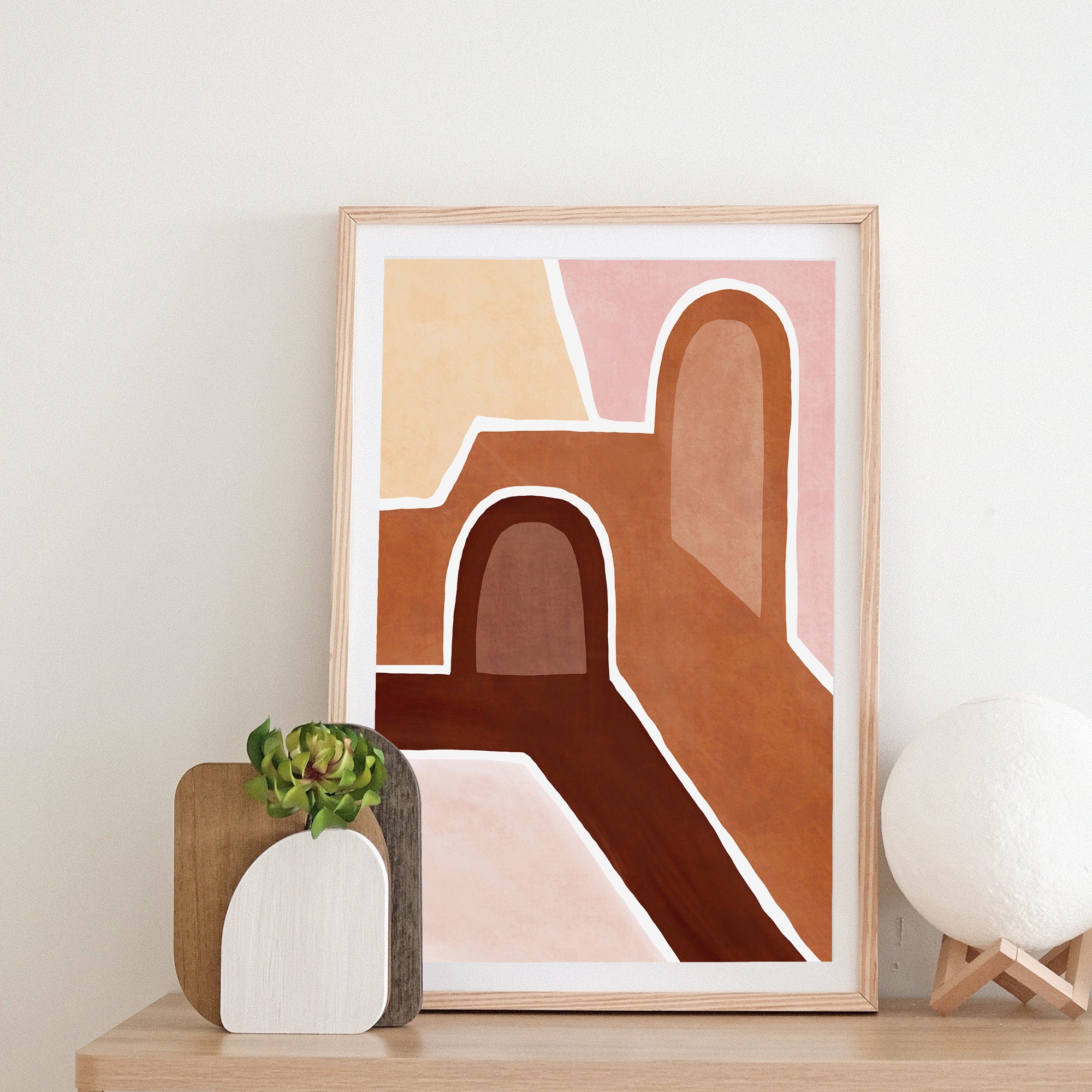 Pink & Brown Abstract Architecture Print Earth Tone Poster | Etsy