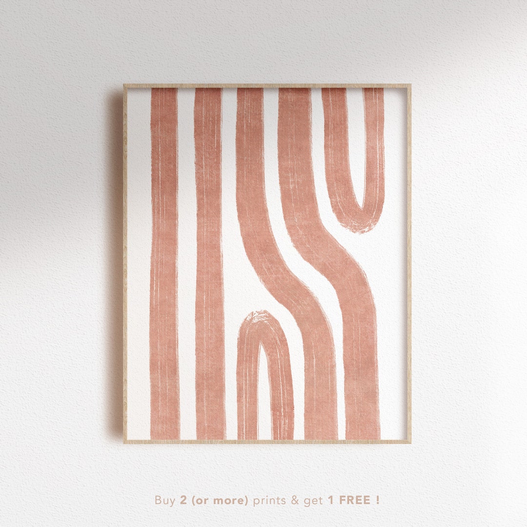 Abstract Line Art Wall Decor, Pink Watercolor Lines Digital Print ...