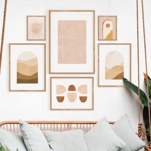 Minimalist Neutral Rectangle Shape Digital Print, Pink Geometric ...