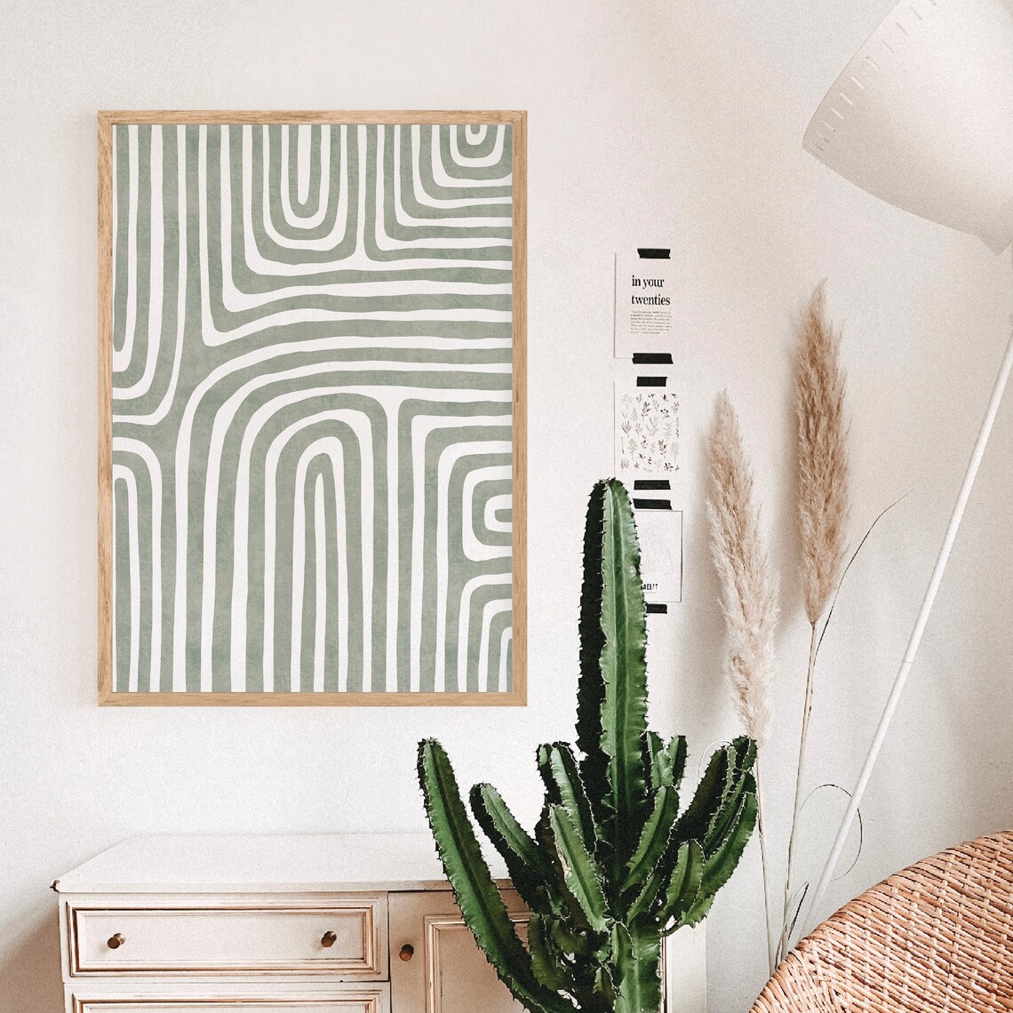 Sage Green Abstract Line Art Print Geometry Lines Poster - Etsy