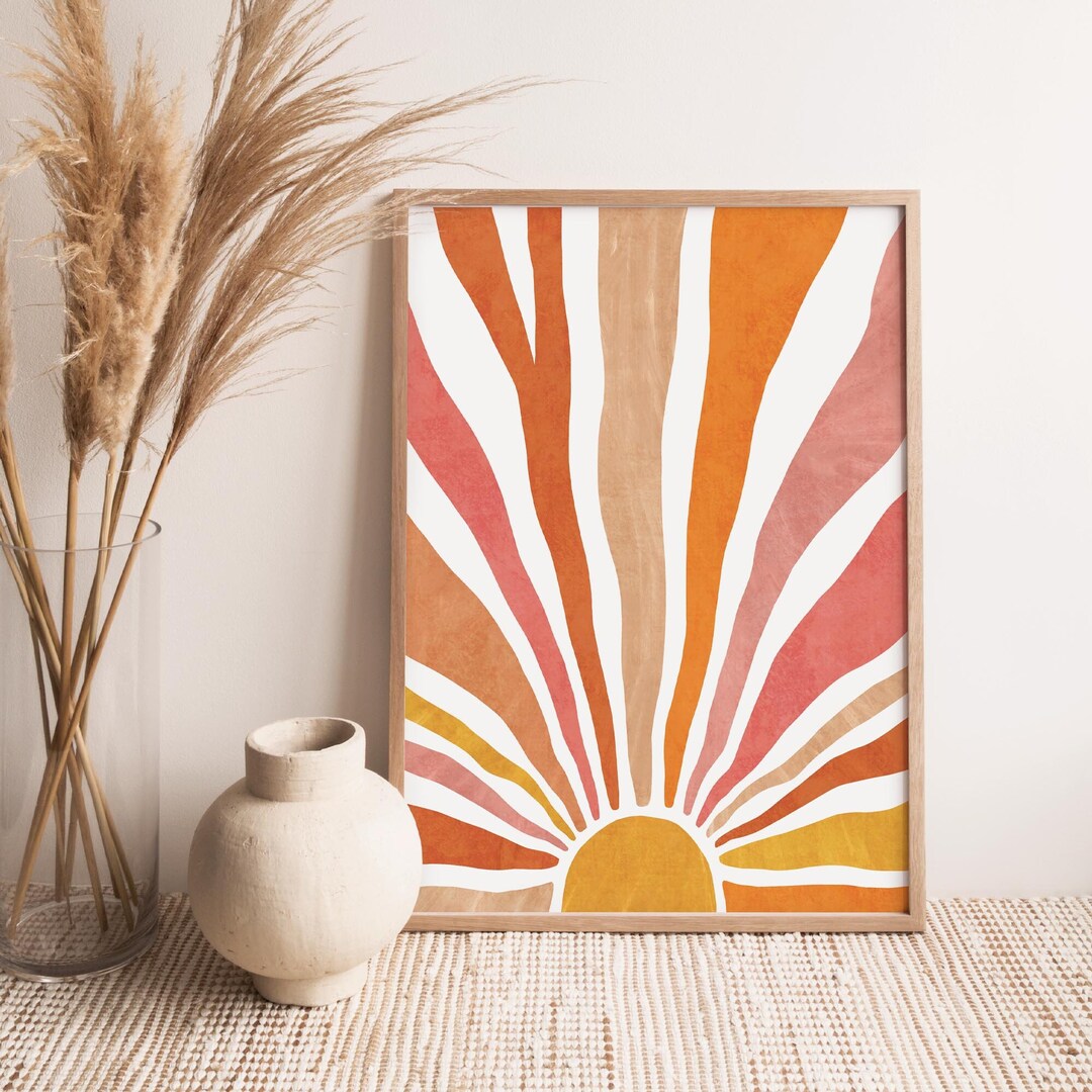 Warm Sunrise Print, Colorful Sun Collage Wall Art, Boho Printable ...