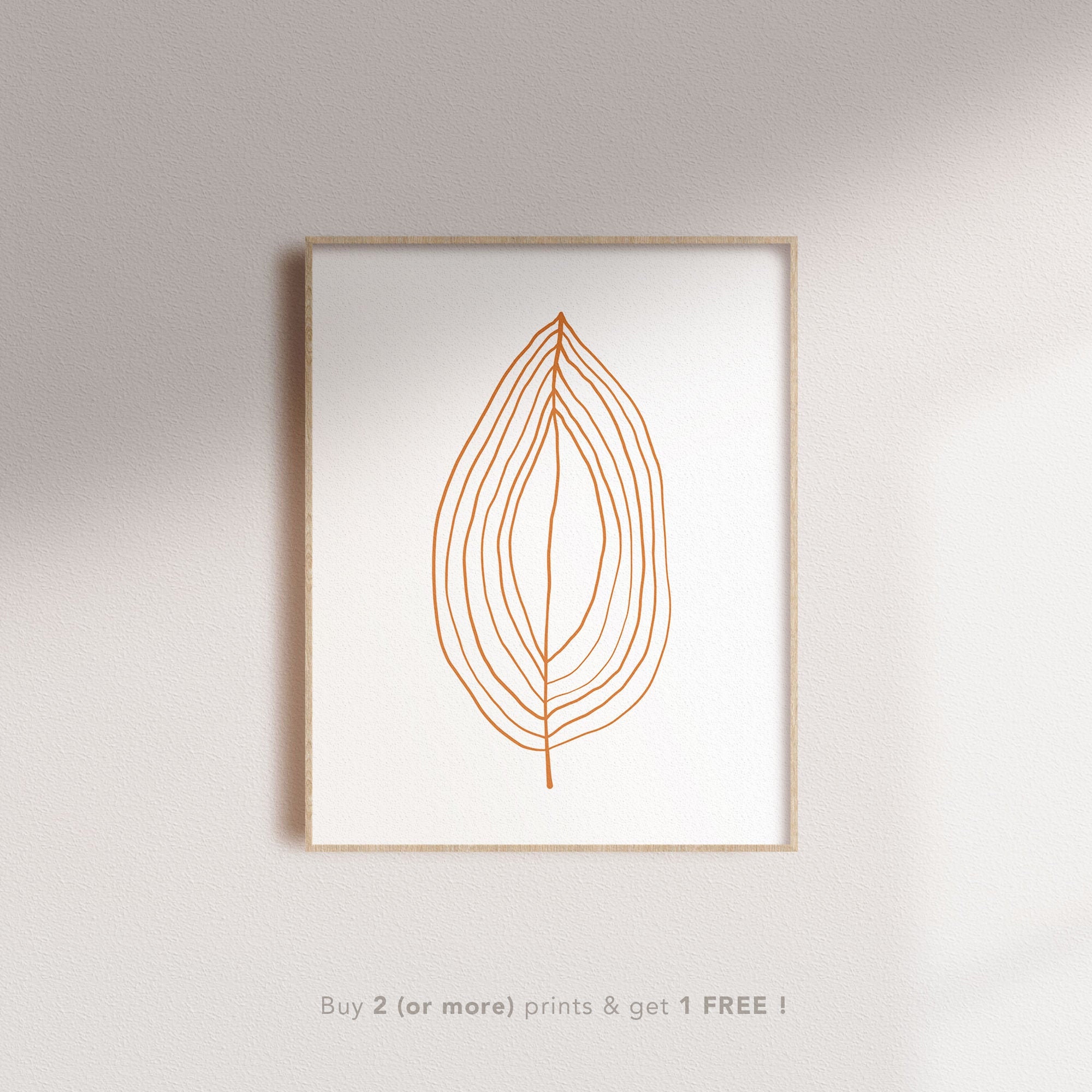 Minimal line art leaf digital print neutral wall decor | Etsy