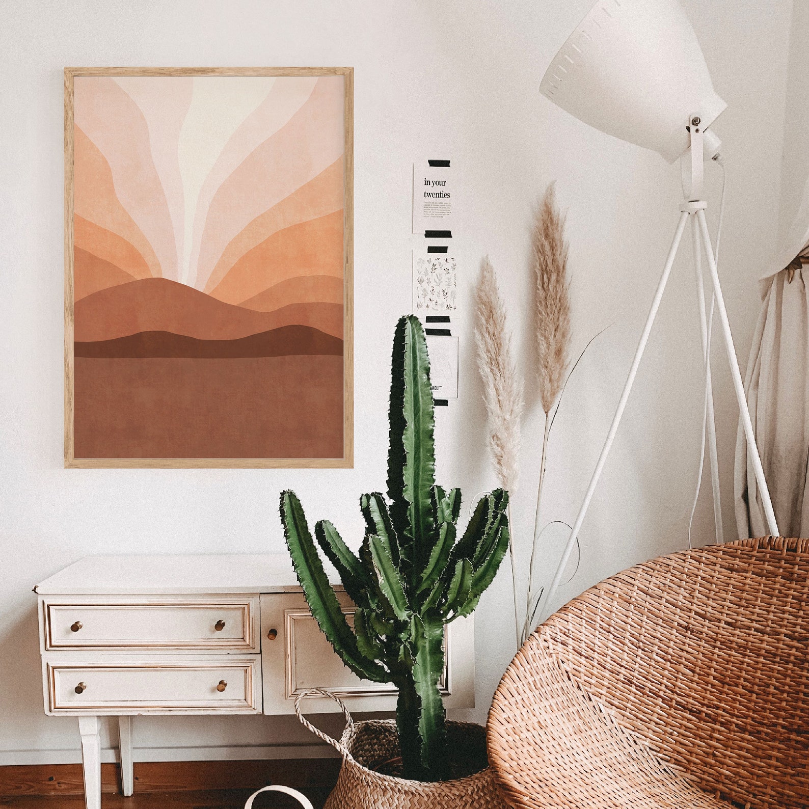 Abstract Ombre Mountain Sunset Printable Wall Art, Neutral Sunrise ...