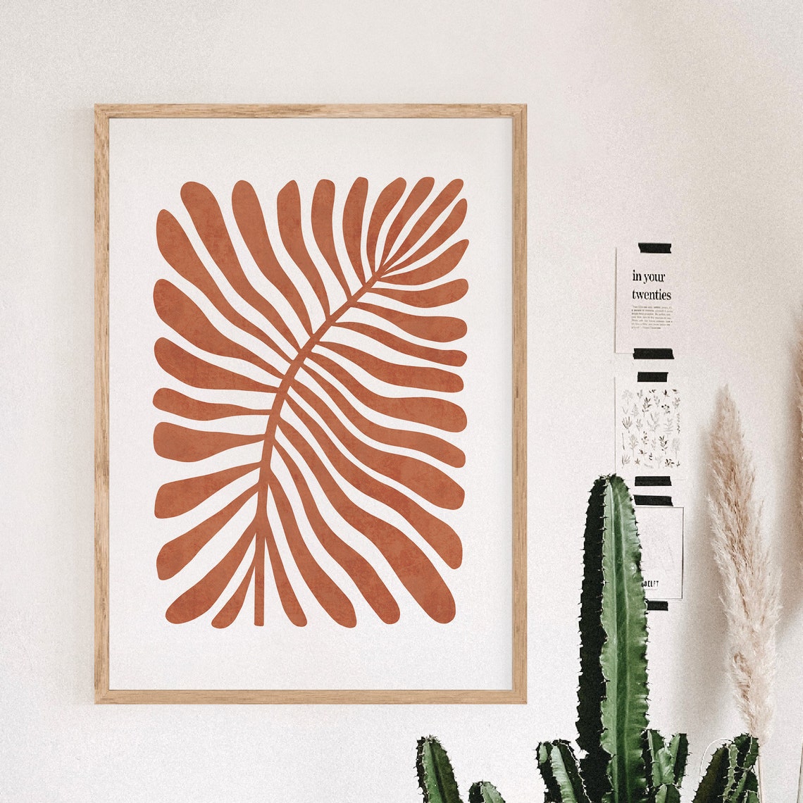 Terracotta Abstract Leaf Wall Art Print, Botanical Poster, Matisse ...
