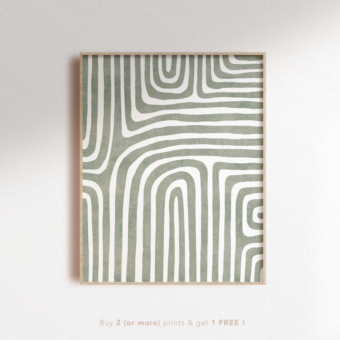 Sage Green Abstract Line Art Print, Geometry Lines Poster, Simple ...