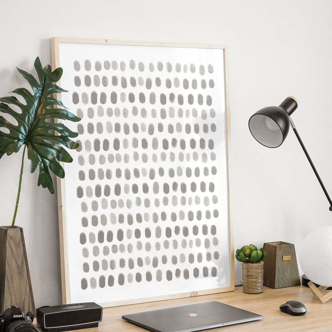 Grey Polka Dots Digital Print, Simple Geometric Pattern Poster ...