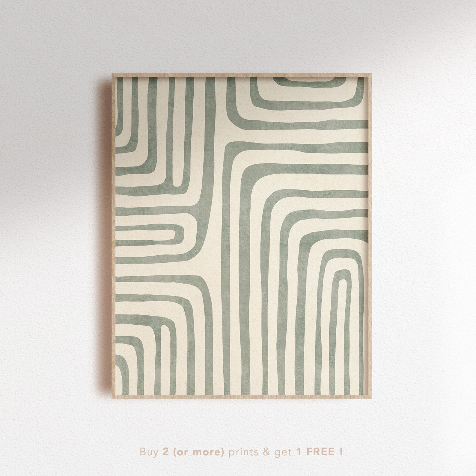 Sage Green Geometric Line Art Print Simple Green & Beige | Etsy