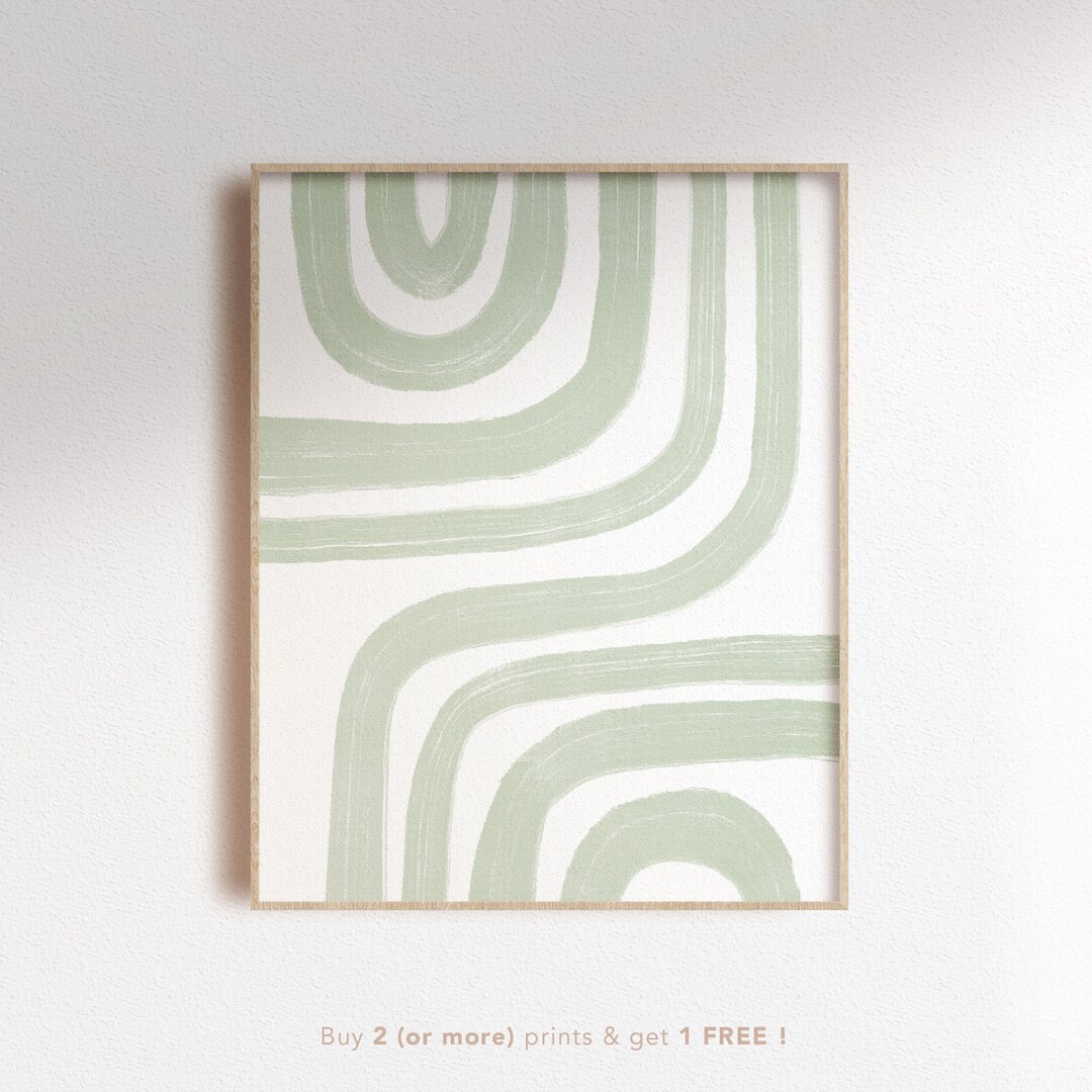 Mint Green Line Art Digital Print, Abstract Lines Poster, Minimalist ...