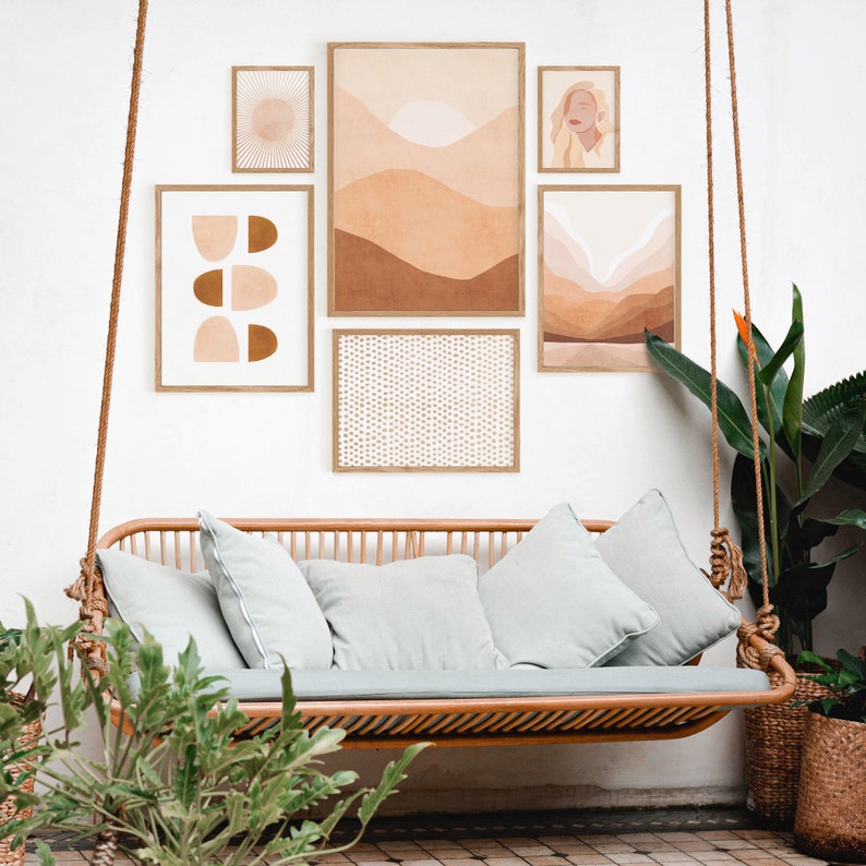 Earth Tone Boho Landscape Print, Abstract Mountain Sunrise, Printable ...