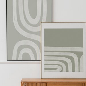 Set of 2 Sage Green Line Art Wall Art, Abstract Brush Stroke Prints ...
