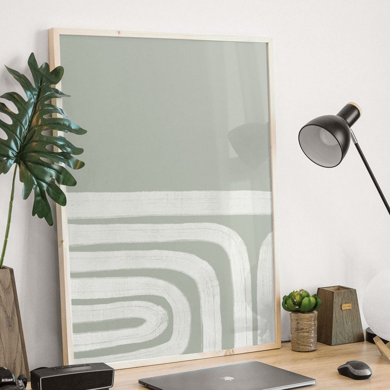 Sage Green Abstract Line Art Print Simple Lines Digital Wall - Etsy