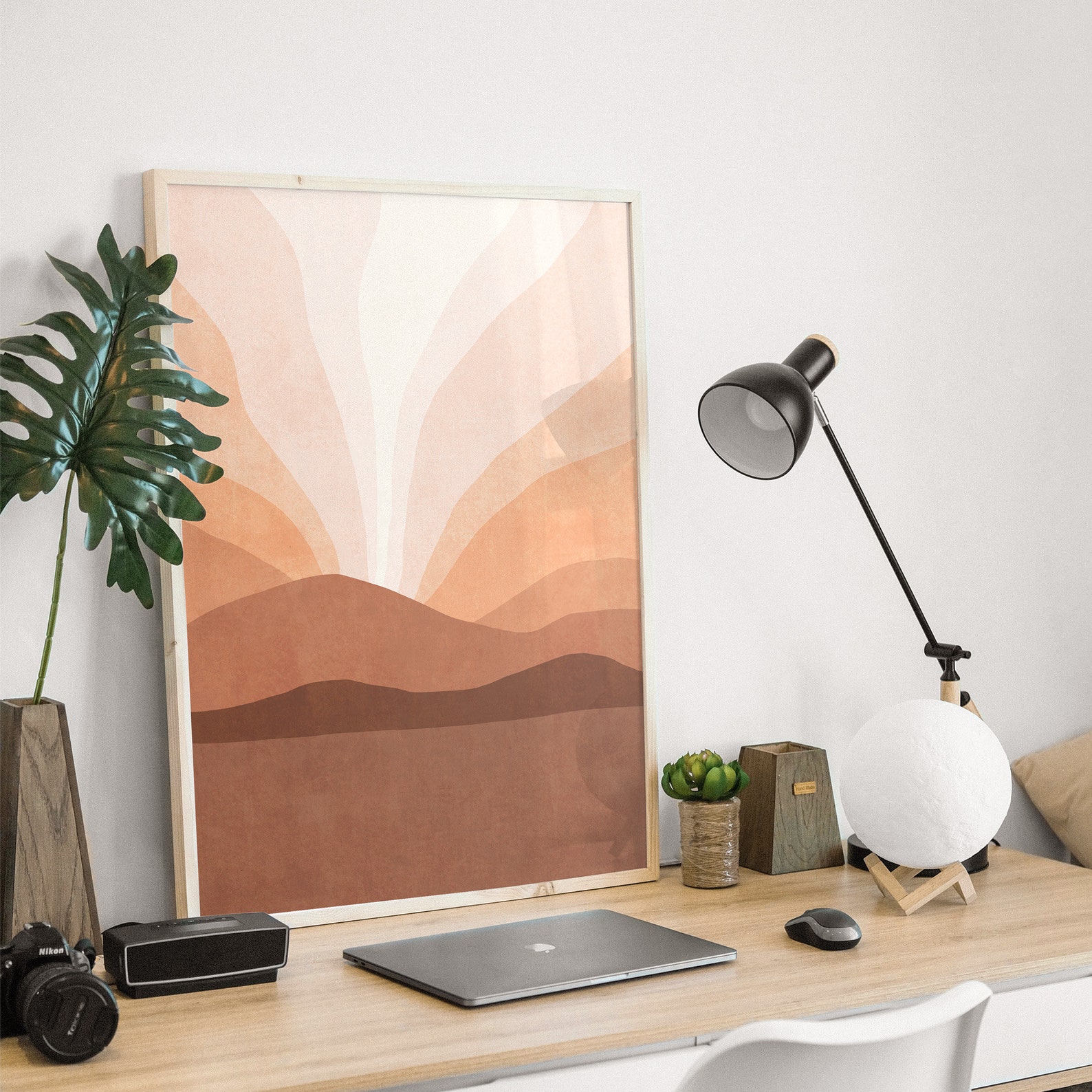 Abstract Ombre Mountain Sunset Printable Wall Art, Neutral Sunrise ...