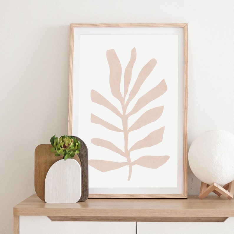 Pink Abstract Fern Cutout Digital Print Minimalist Mid - Etsy