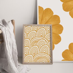 Yellow Line Art Doodles Print, Abstract Pattern Wall Art, Printable ...