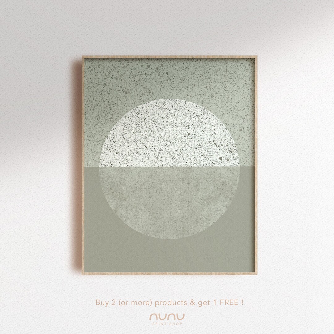 Sage Green Color Block Geometric Print, Mid Century Circle Digital Wall ...