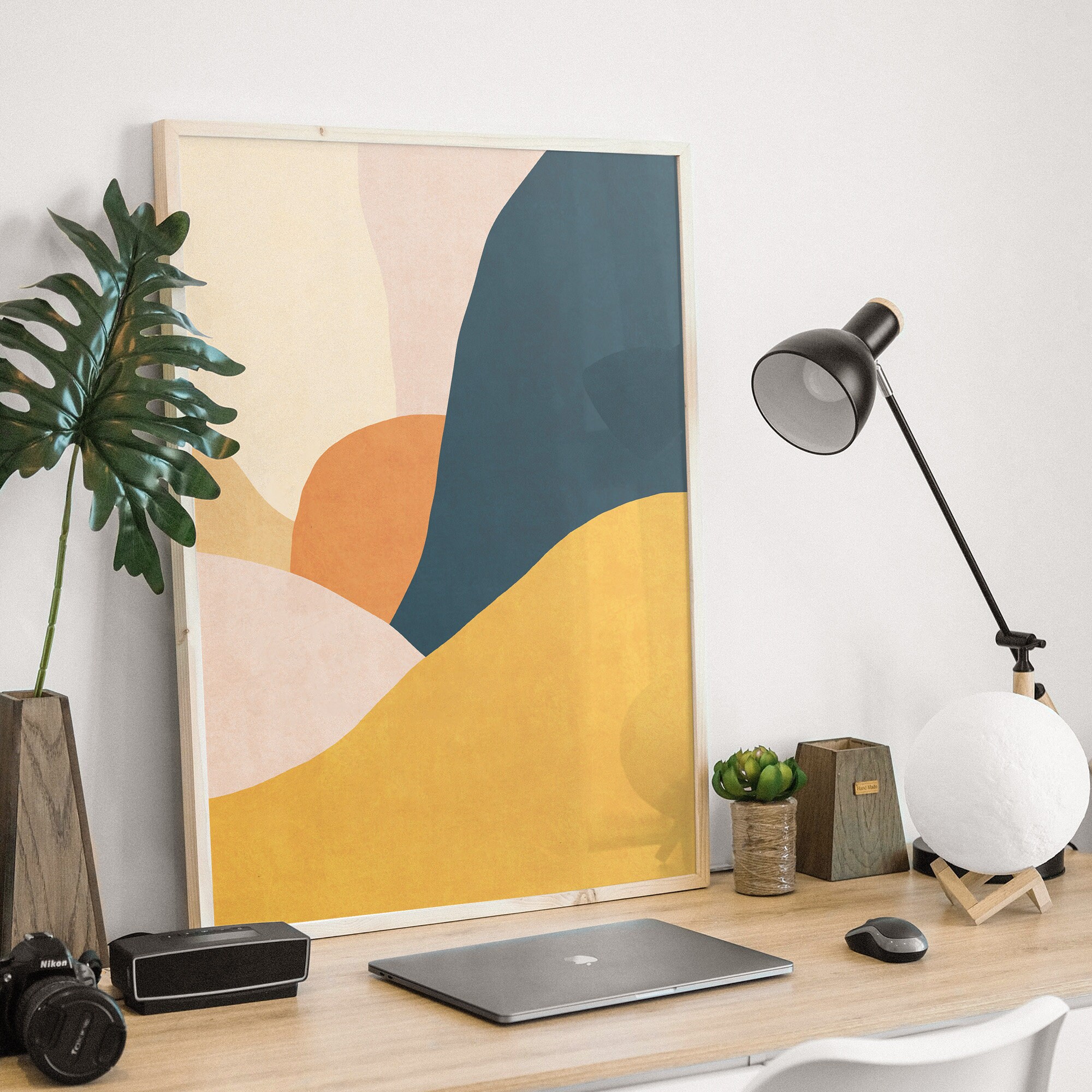 Abstract Sunrise Scenery Digital Art Print Ochre & Blue - Etsy