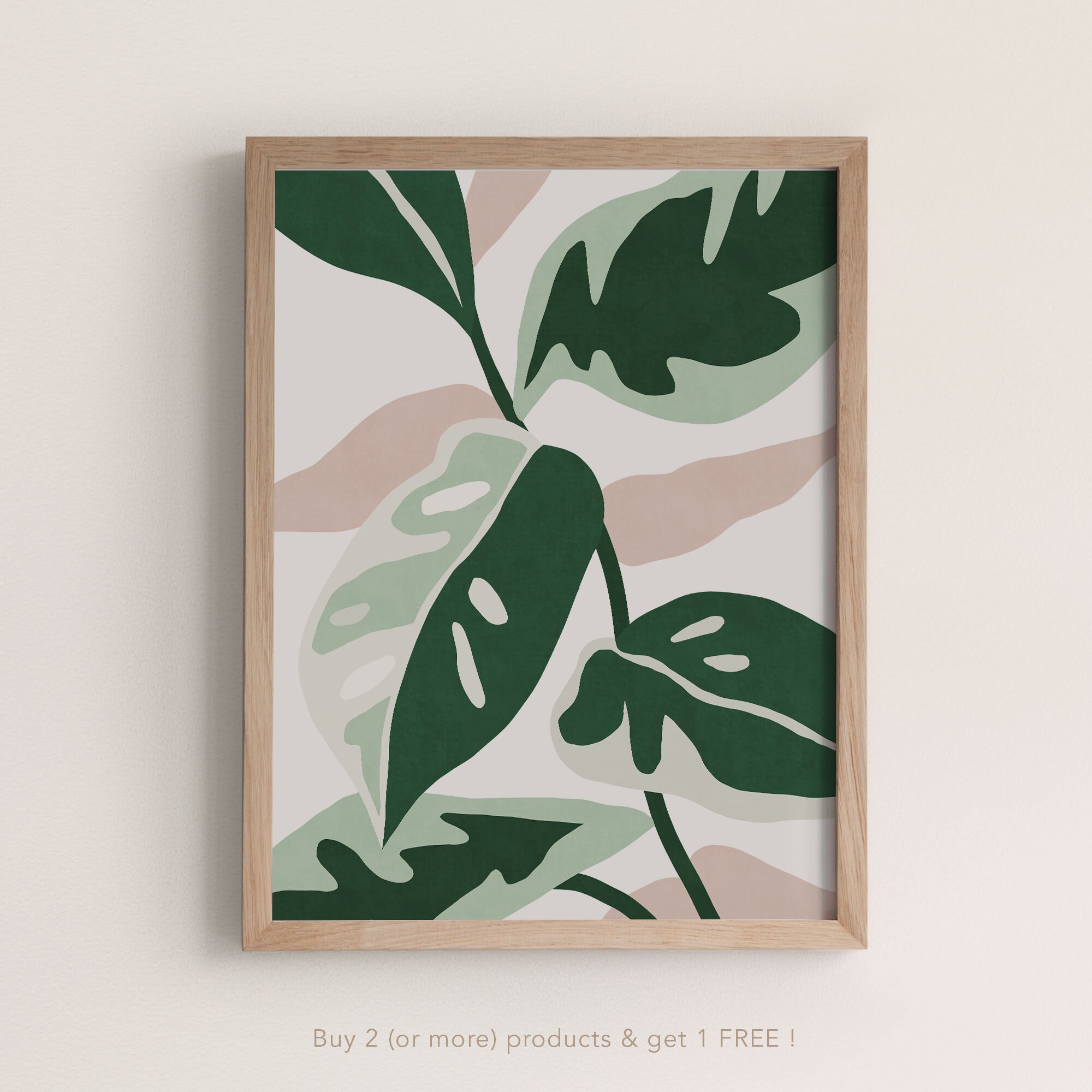 Pink & green tropical plant detail print House plant leaf | Etsy