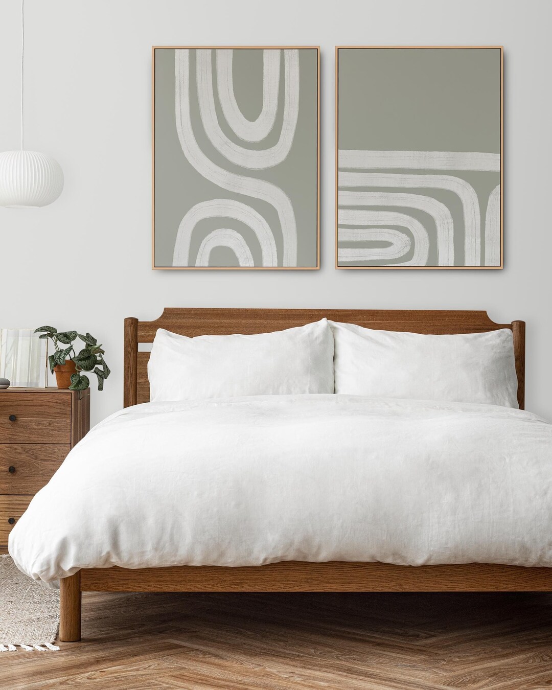 Set of 2 Sage Green Line Art Wall Art Abstract Brush Stroke - Etsy