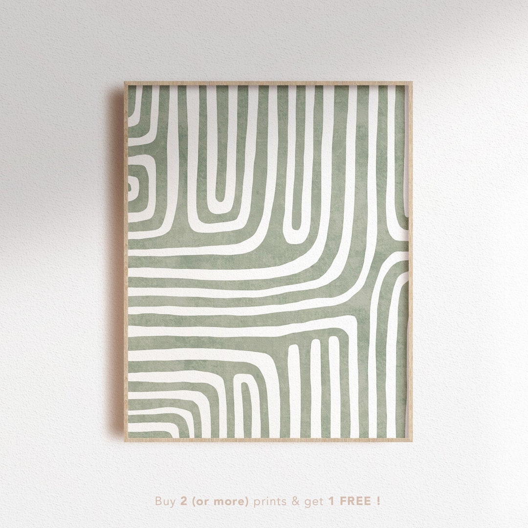Sage Green Geometry Line Art Print, Abstract Boho Print, Minimalist ...