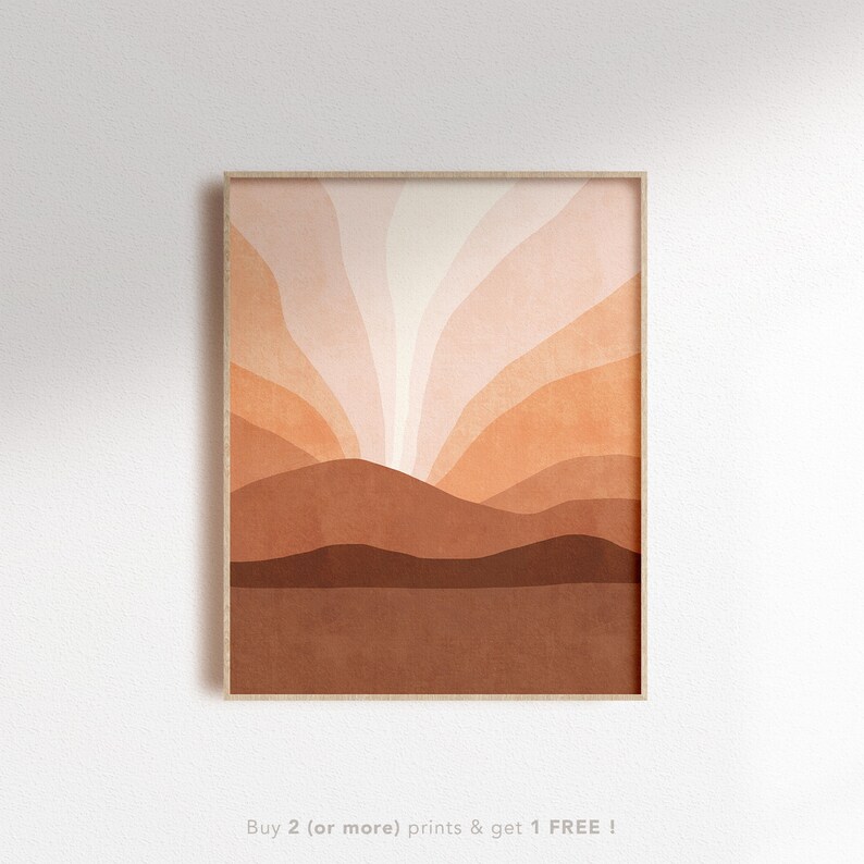 Abstract Ombre Mountain Sunset Printable Wall Art, Neutral Sunrise ...