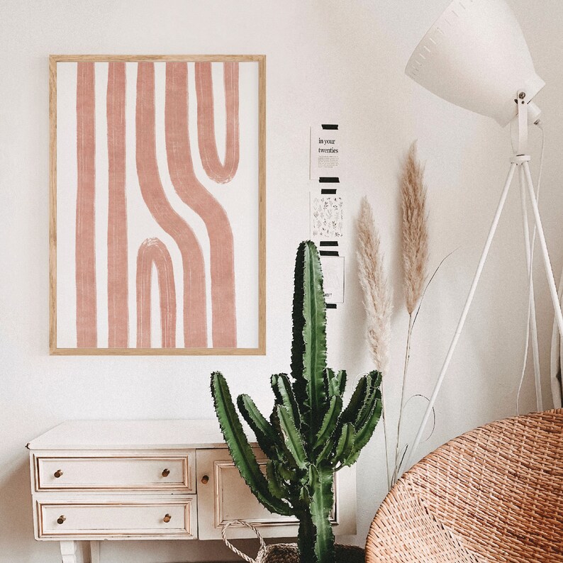 Abstract line art wall decor pink watercolor lines digital | Etsy