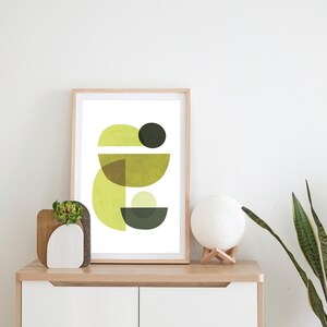 Mid Century Chartreuse Geometry Digital Wall Art, Green Abstract ...