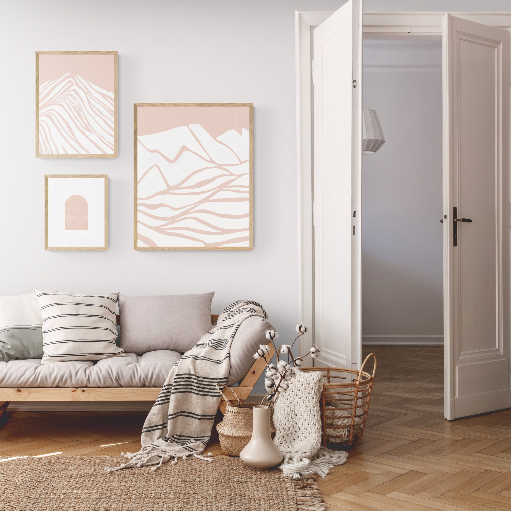 Pink Abstract Mountain Scenery Print Neutral Landscape | Etsy