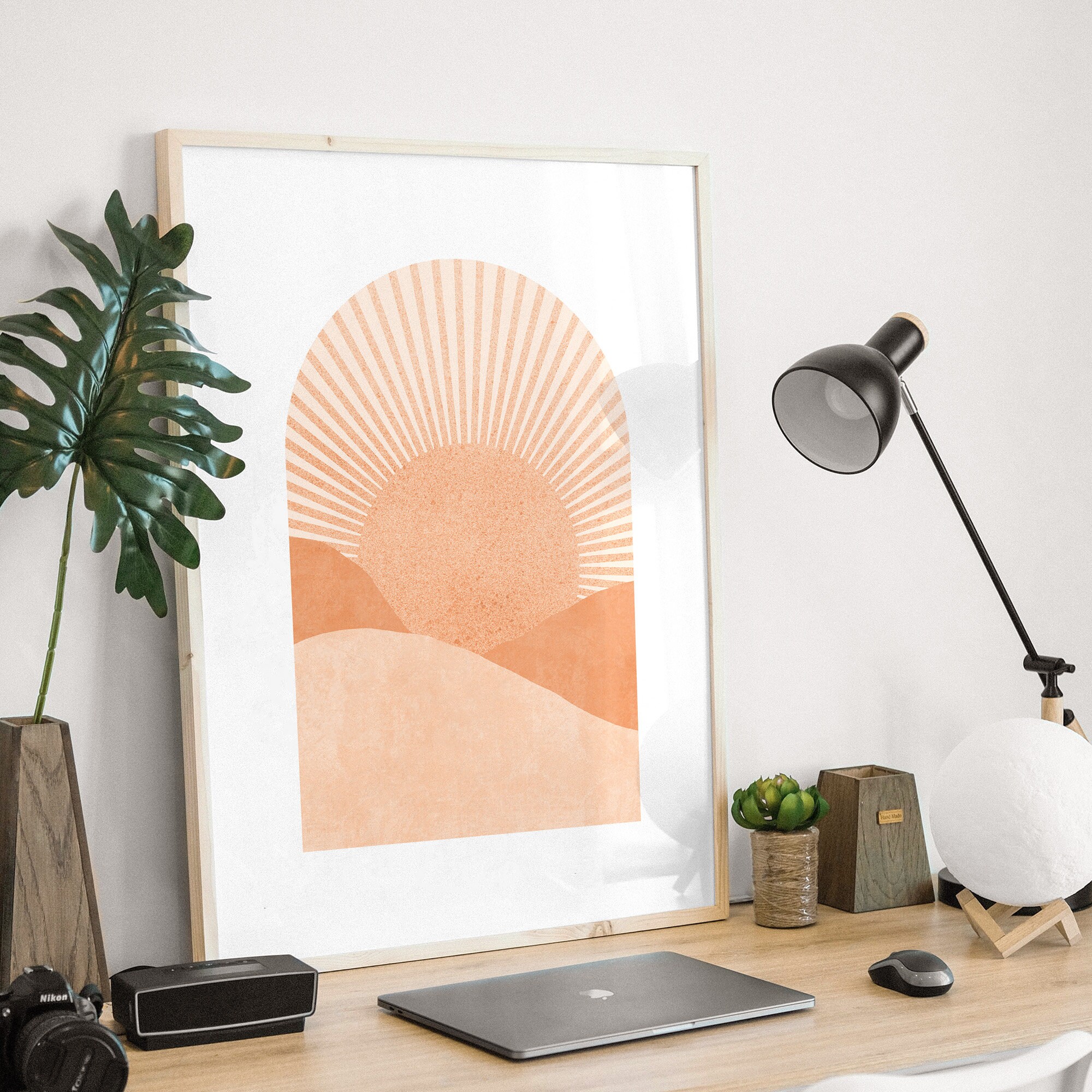Neutral Geometric Sunrise Digital Art Print Peach Pink Boho | Etsy