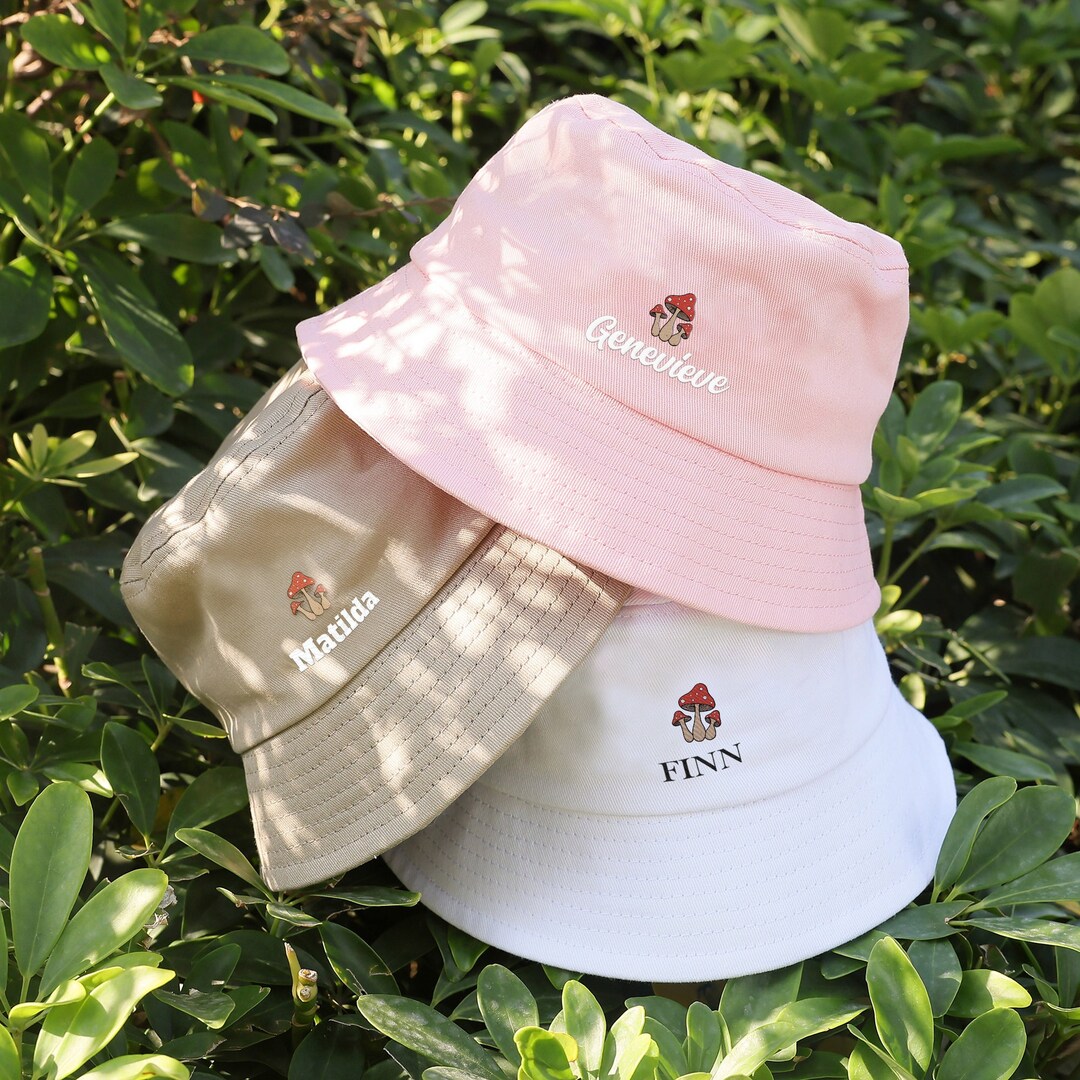Hand Embroidered Mushroom Family Cap, Custom Bucket Hat, Personalized ...