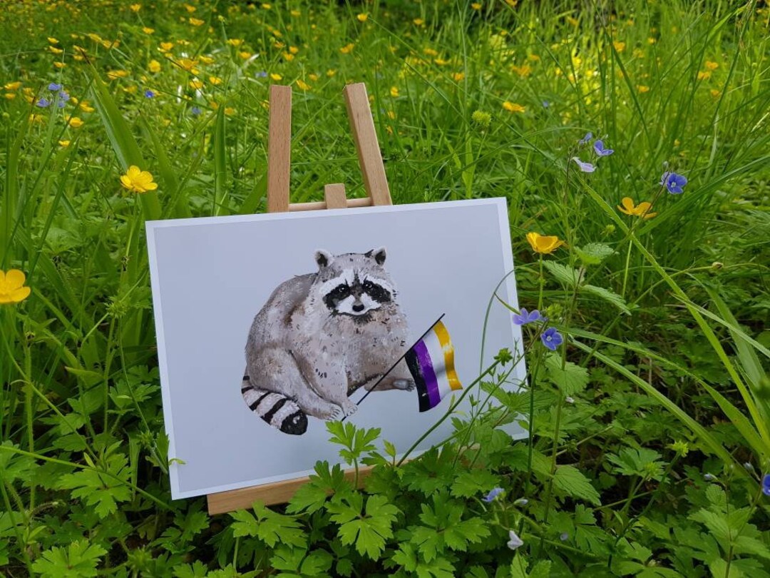 Non Binary Pride Flag Raccoon Art Print | Queer and LGBTQ Wall Art, Eco ...