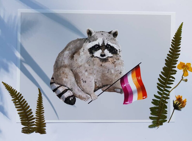 Lesbian and WLW Pride Raccoon Art Print Sapphic Queer Wall - Etsy