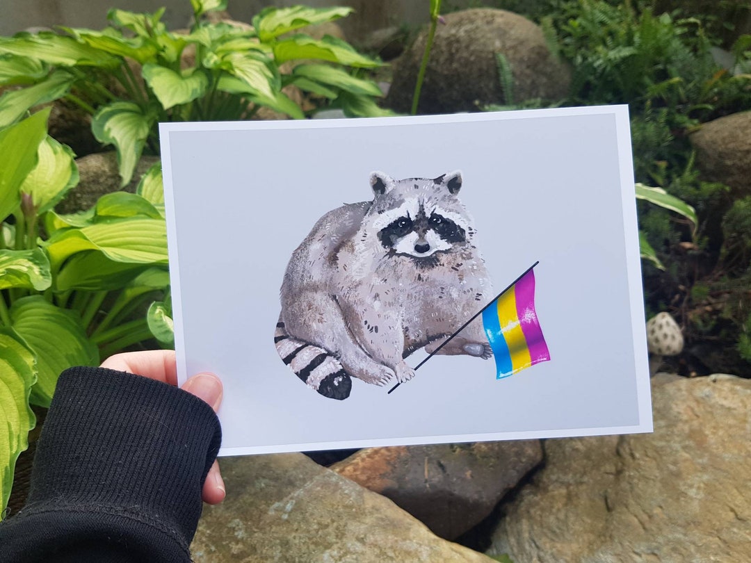 Pansexual and Panromantic Pride Flag Raccoon Art Print Coming Out Gift ...