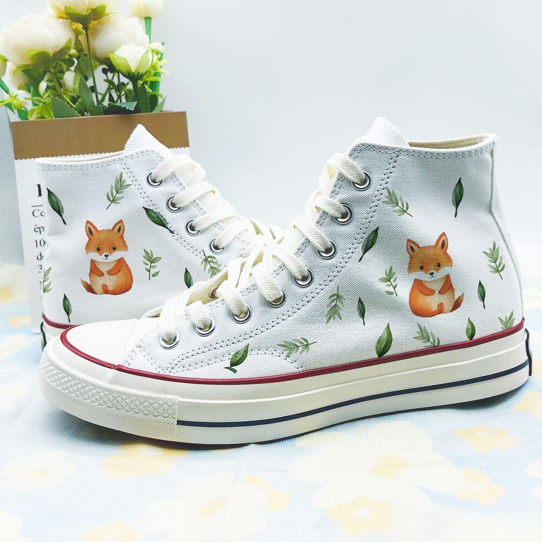Fox Hand Painted Shoes,cute Foxy Trainers,custom1970s Canvas Shoes,fox ...